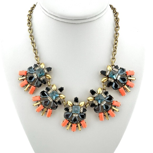 J. Crew | Jewelry | J Crew Art Deco Style Peach Orange Blue Gold Tone ...